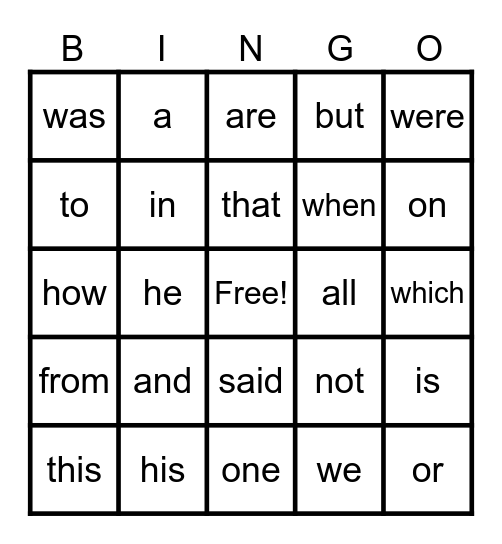Fry Sight Words 1-50 Bingo Card