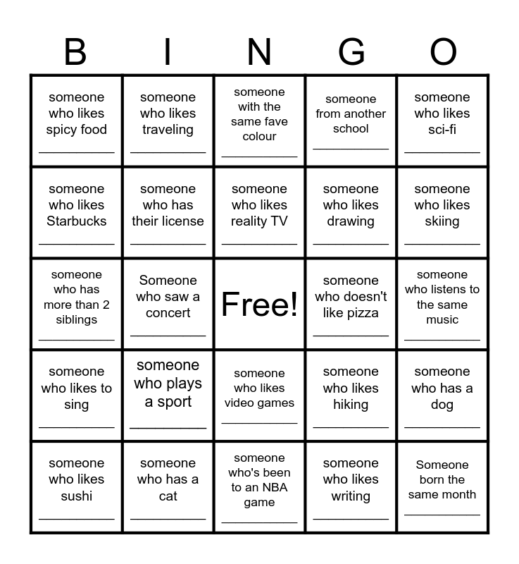Get to Know You BINGO! Bingo Card