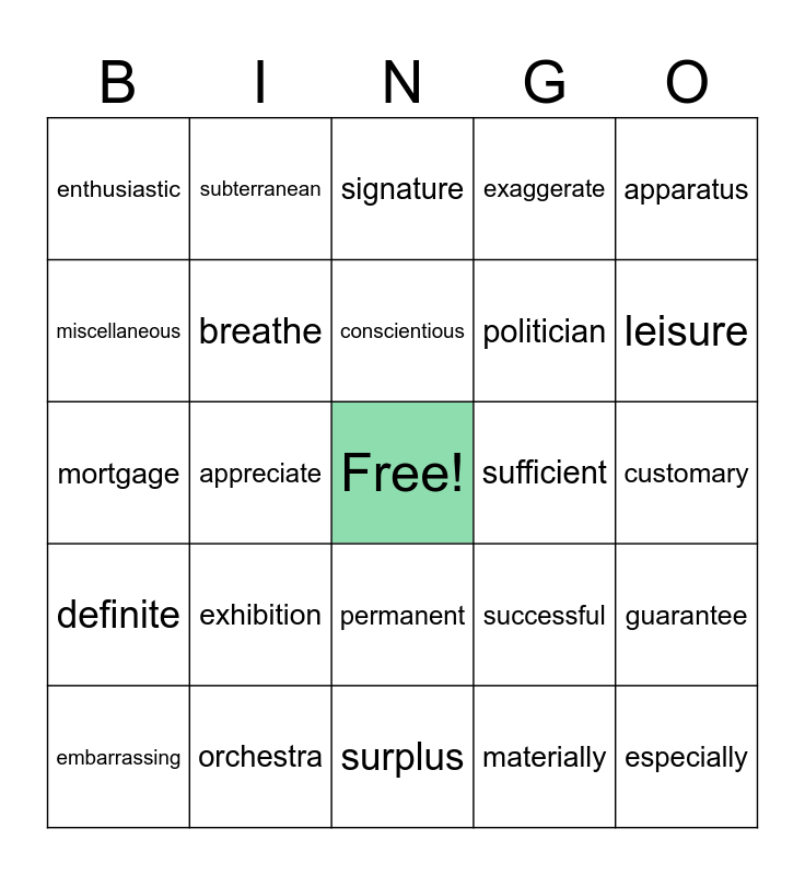 SAST41-70 Bingo Card