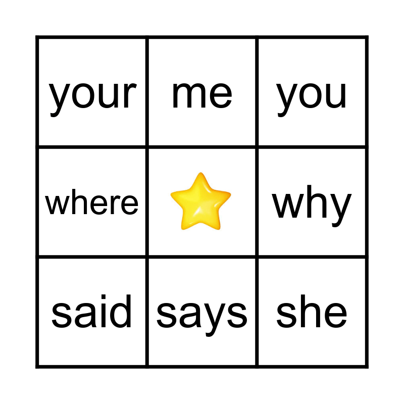 Tricky Word Bingo Card