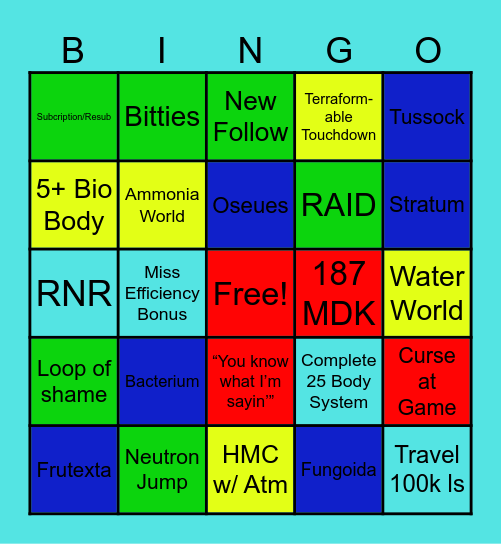 Exo/Bio Bingo Card