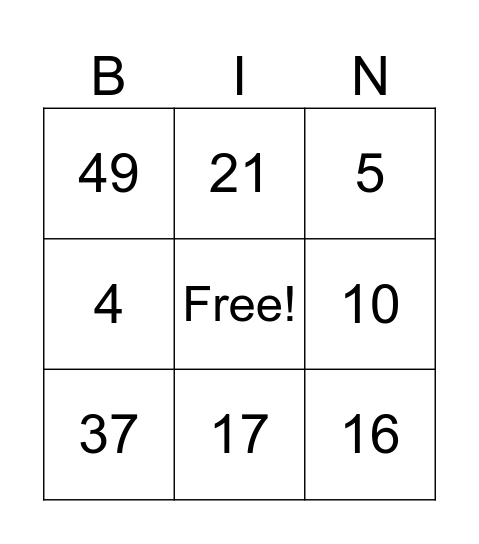 bingo 1-50 nombres Bingo Card