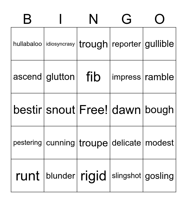 Charlottes Web Bingo Card