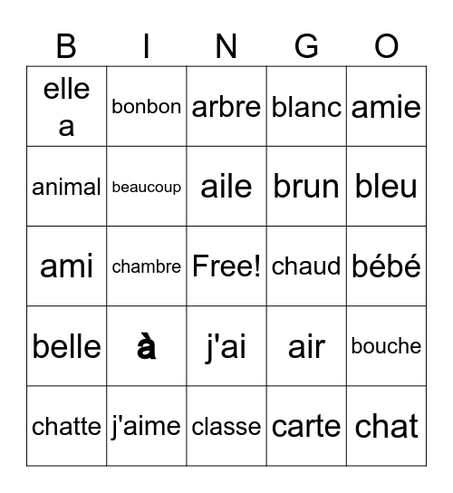 mots 1er année Bingo Card