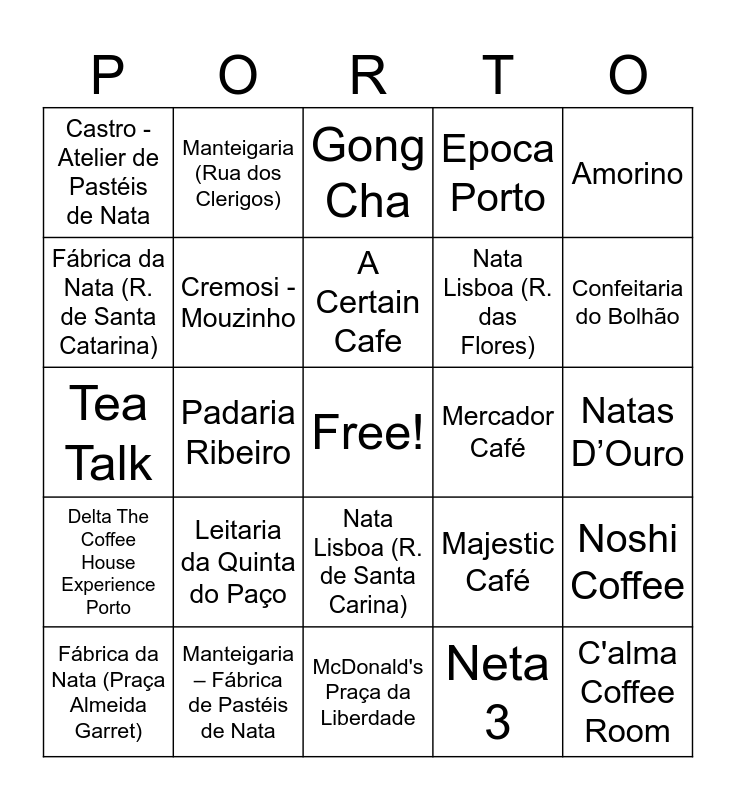Porto Bingo Card