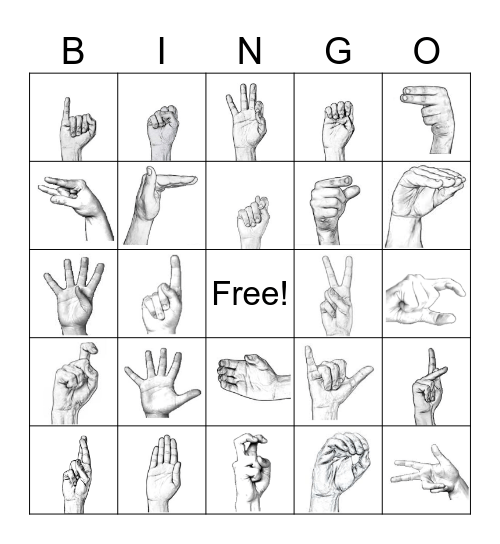 ASL Handshape Bingo Card