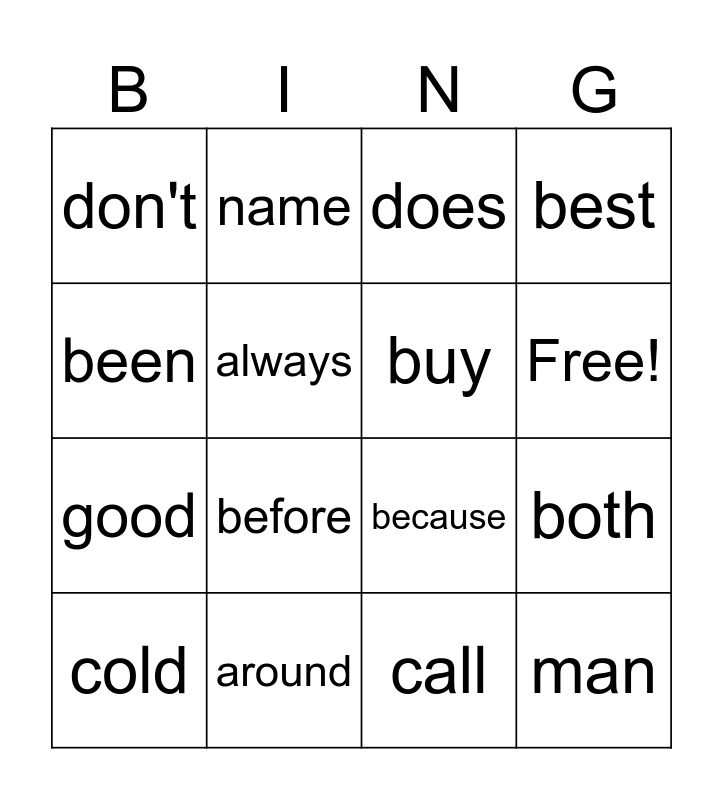 1st 9 Weeks Sight Words Bingo Card