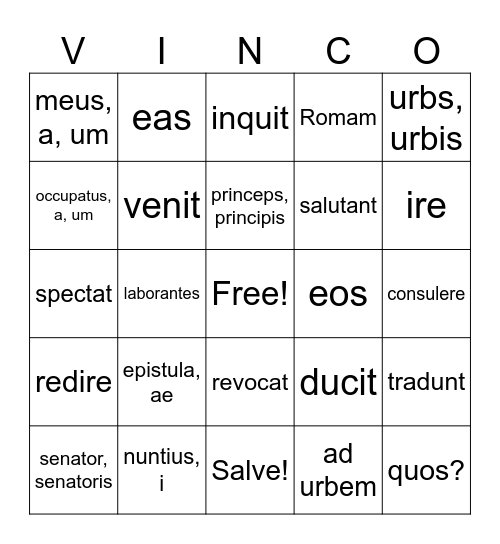 Chapter 7: ecce Romani! MRHS Bingo Card