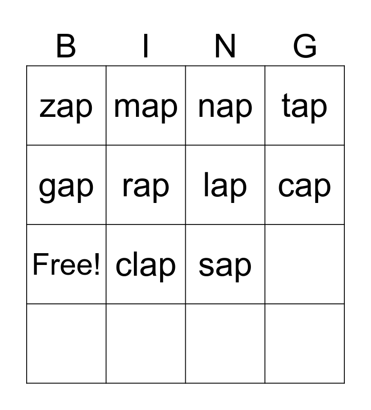 Spelling word BINGO!! Bingo Card