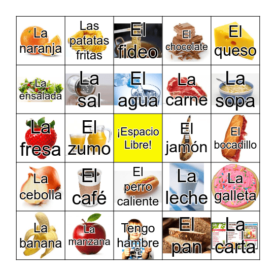 Comida en Español Bingo Card