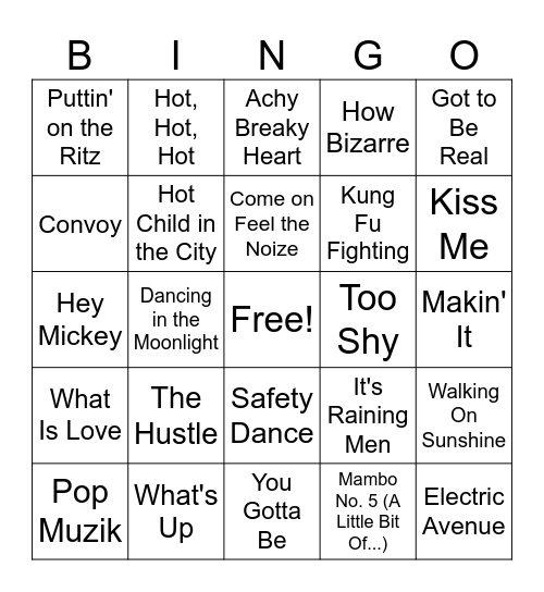 1 Hit Wonders Bingo Card