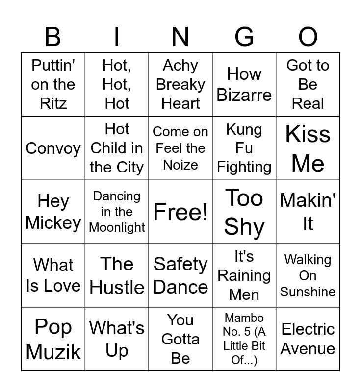 1 Hit Wonders Bingo Card