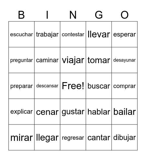 Los Verbos Bingo Card