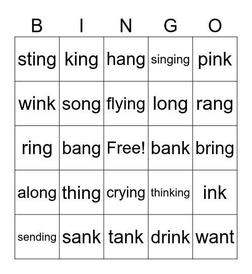 ng, nk Bingo Card