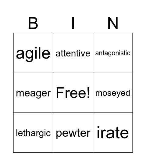Context Clues Bingo Card