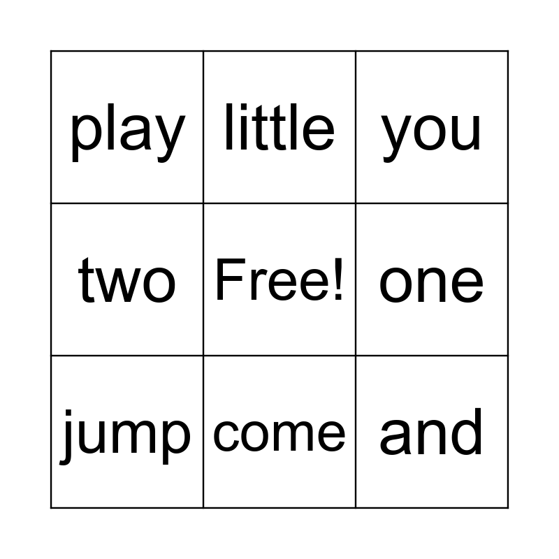 High Frequency Word Bingo Card