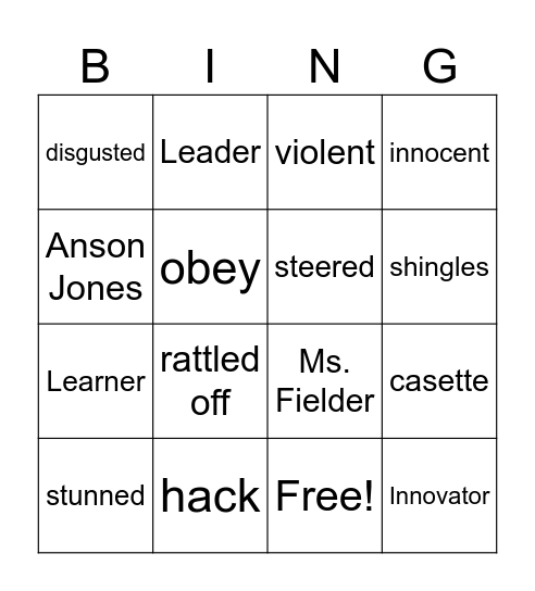 Fourth Grade Rats Chapters 7 & 8 Vocabulary Bingo Card