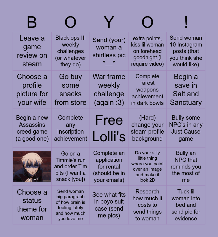 Boyo Bingo Card
