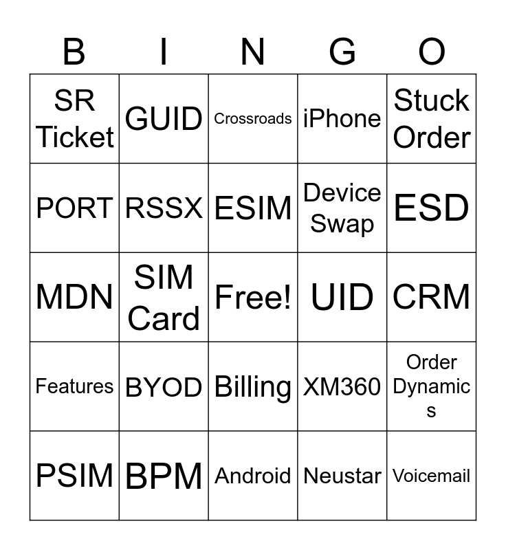 Xfinity Mobile Bingo Card