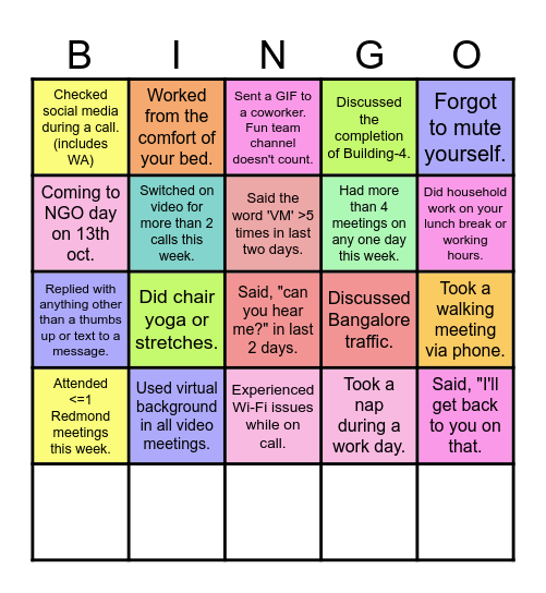 GC Team Bingo! Bingo Card