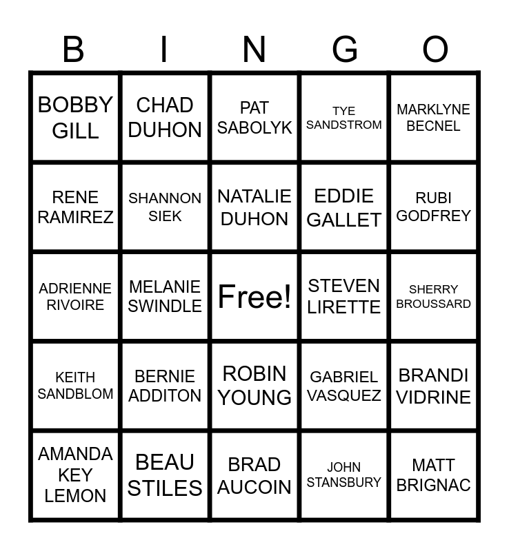 AGI INDUSTRIES "GUESS WHO"PA BINGO Card