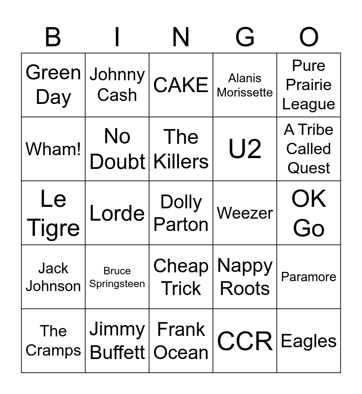 Music Bingo #38 (Pandering to You) Bingo Card