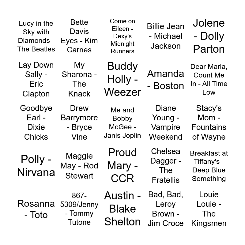 What's My Name Again? Bingo Card