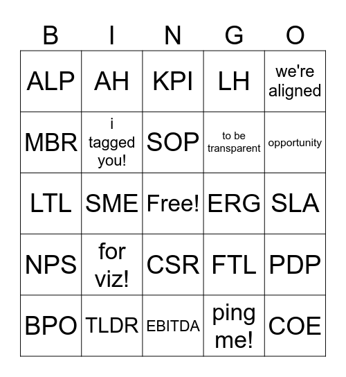 UF Acronyms and Corporate Jargon Bingo Card