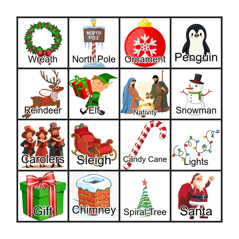 Holiday Scavenger Hunt Bingo Card