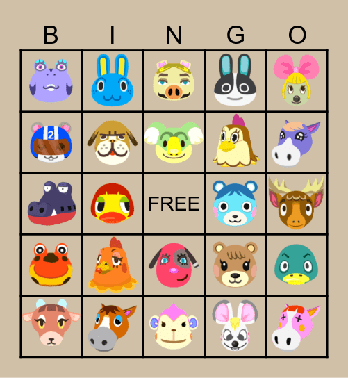 ACNH Villager Hunt Bingo Card
