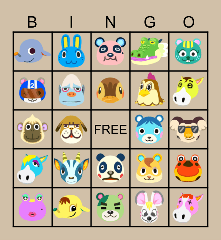 ACNH Villager Hunt Bingo Card