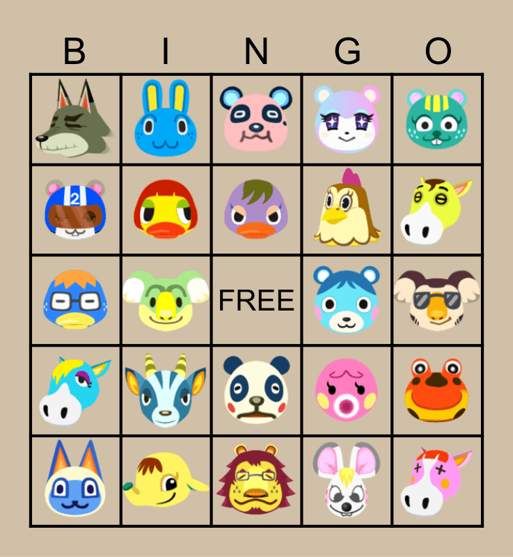 ACNH Villager Hunt Bingo Card