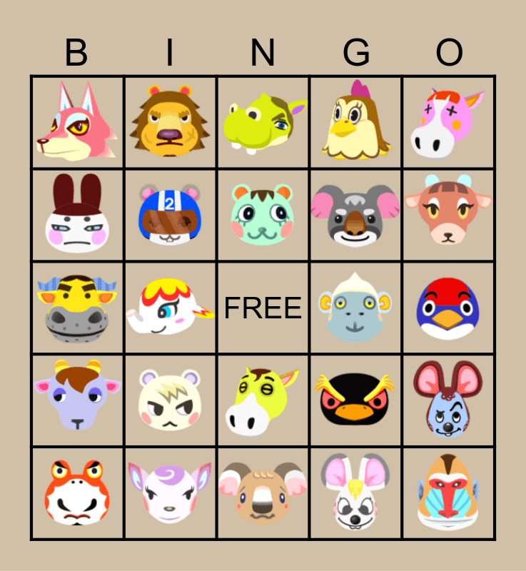 ACNH Villager Hunt Bingo Card