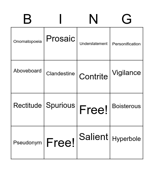 Vocab #7 Bingo Card