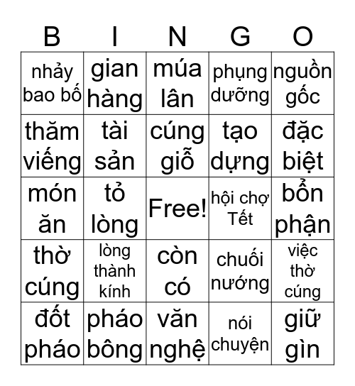 Vietnamese New Year & Worship Bingo Card