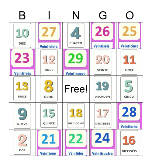 Números del 1 al 30 Bingo Card