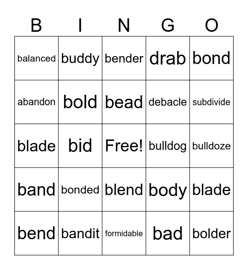 Step 1-6: b/d words Bingo Card