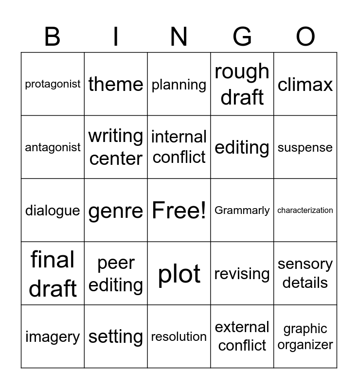 Writing Your Narrative Bingo Card