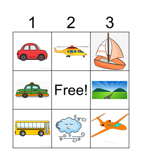 Vehicles Bingo Card