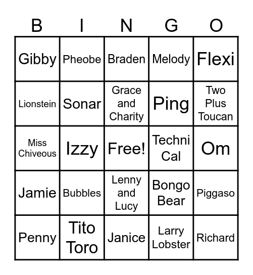 Character Bingo Card