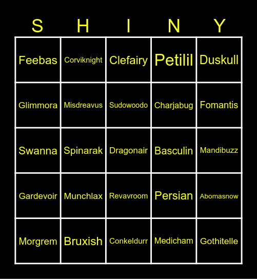 Shiny Hunting Bingo Card