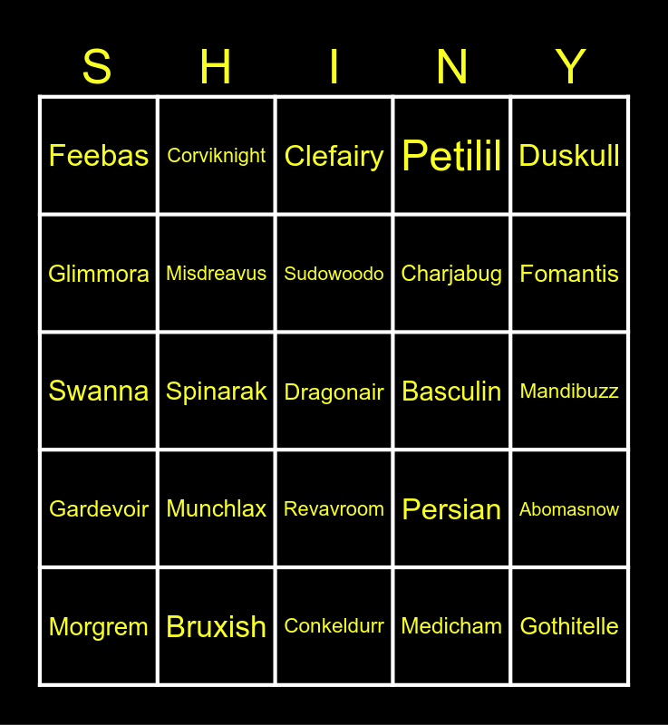 Shiny Hunting Bingo Card