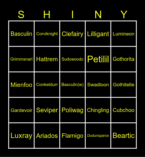 Shiny Hunting Bingo Card