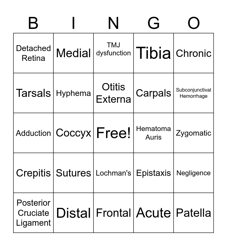 Skull and Face Bingo Card