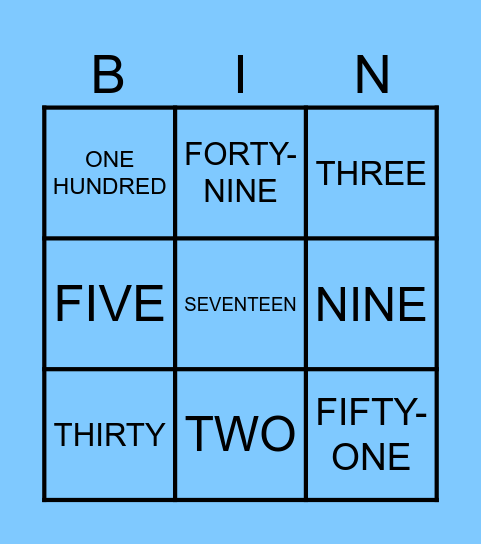 NUMBERS Bingo Card