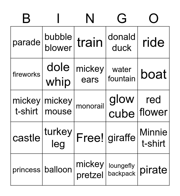 Walt Disney World Bingo Card