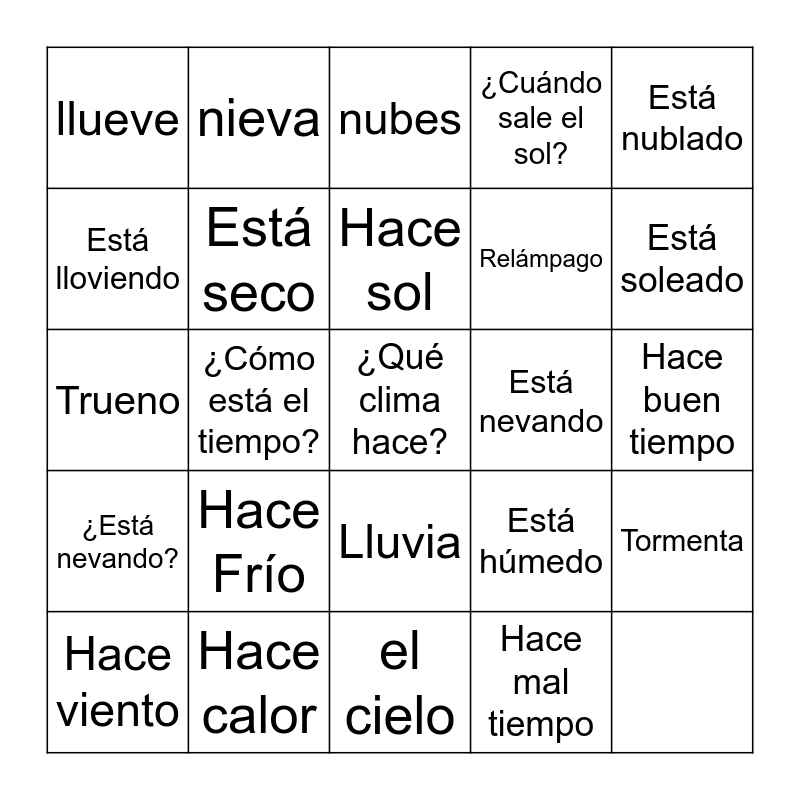 Lotería - el clima Bingo Card