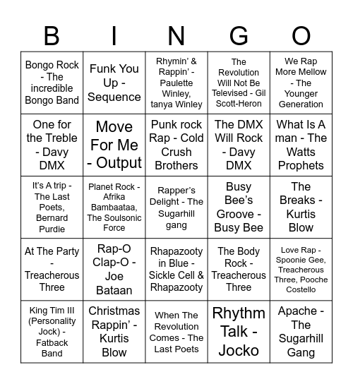 Old Skool Hip Hop ('79-'83) Bingo Card