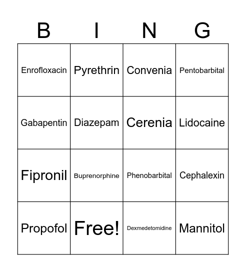 DRUG BINGO Card