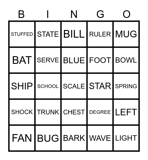 Multiple Meaning Words Bingo Card Multiple Meaning Words Bingo Card